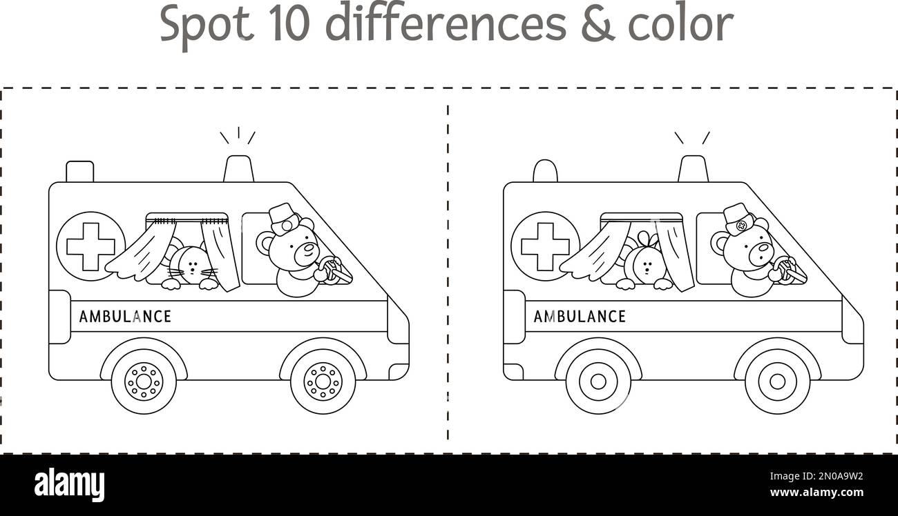 Medical find differences game and coloring page for children. Medicine ...