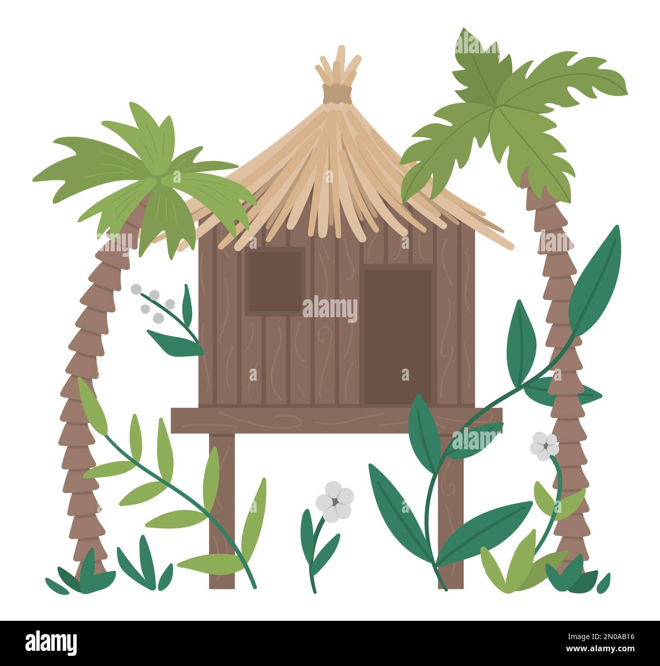 Vector illustration of jungle hoot with palm trees and leaves isolated ...