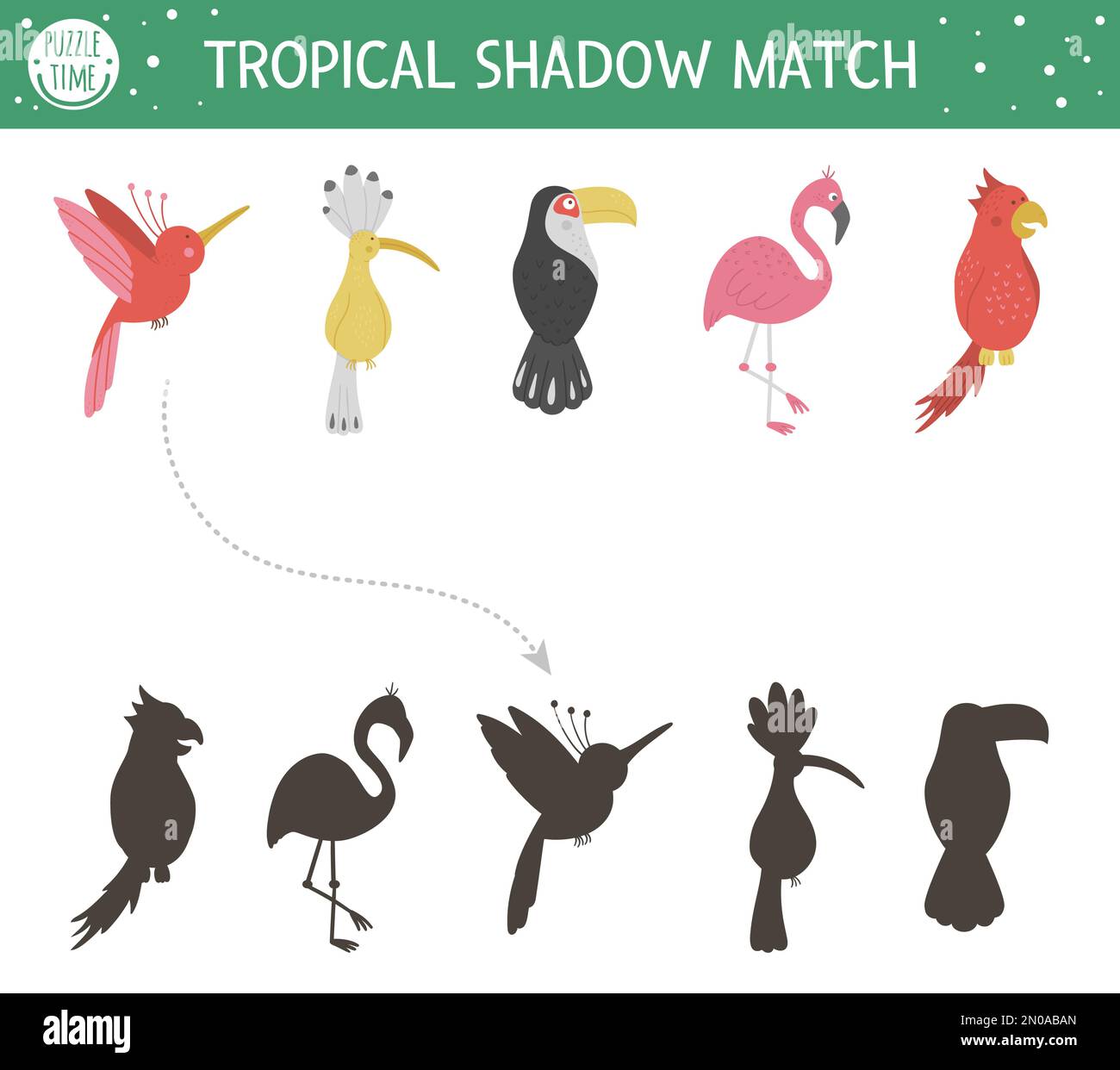 Tropical shadow matching activity for children. Preschool jungle puzzle ...