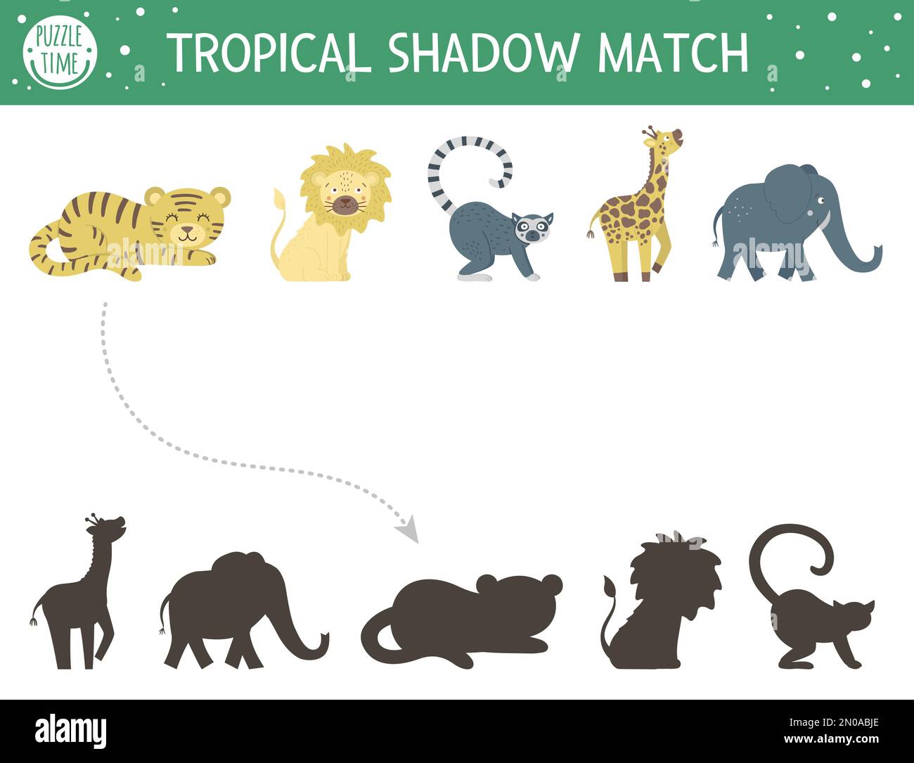 Tropical shadow matching activity for children. Preschool jungle puzzle ...