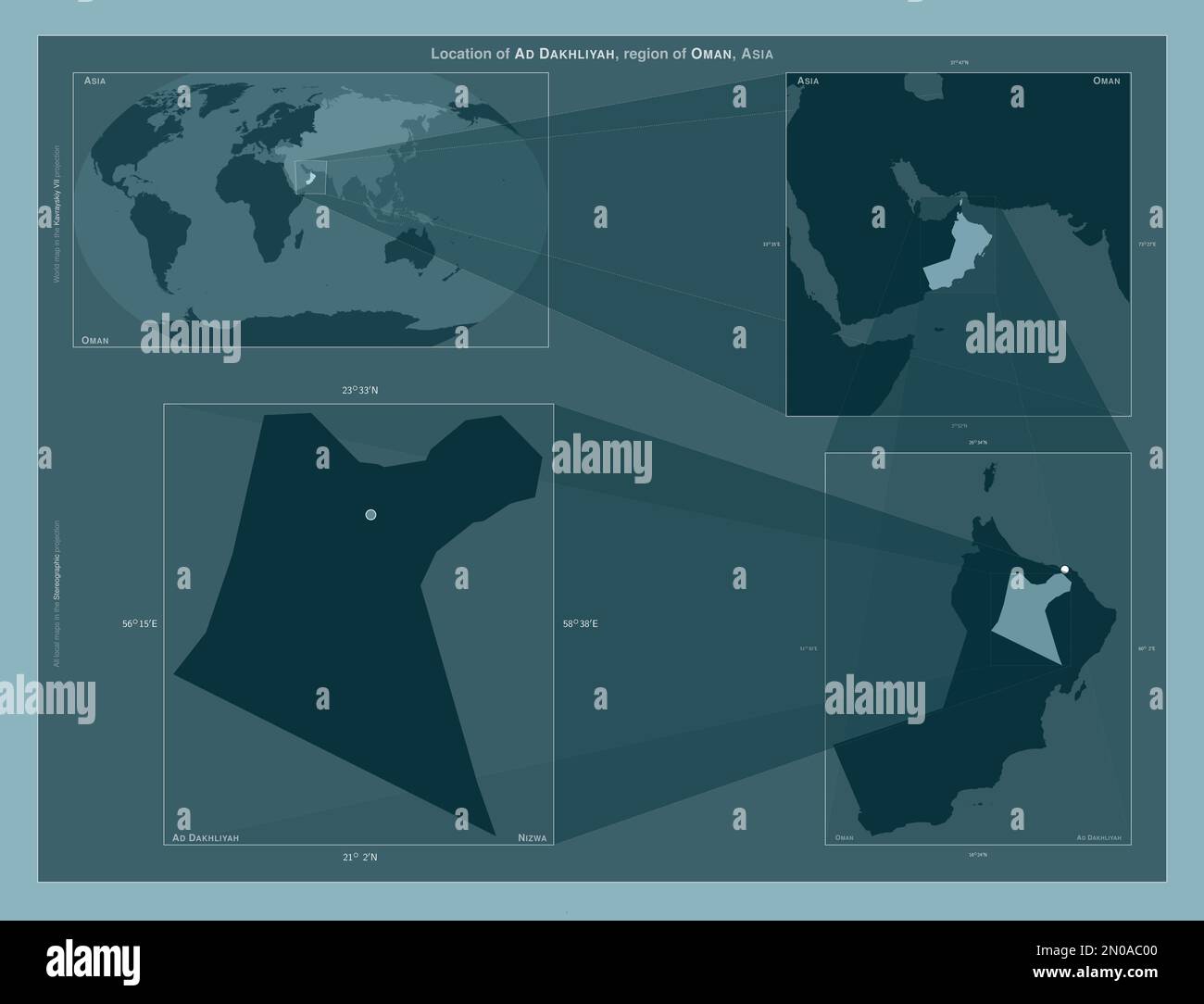 Ad Dakhliyah, region of Oman. Diagram showing the location of the ...