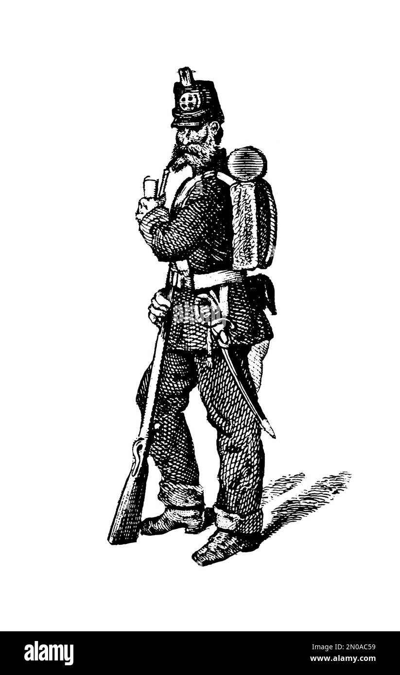 19th-century engraving depicting German military unit in XIX century ...