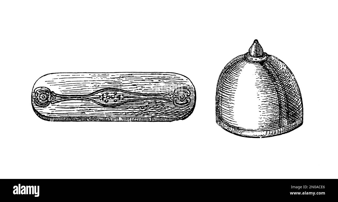 Antique 19th-century illustration of military equipment of the British ...