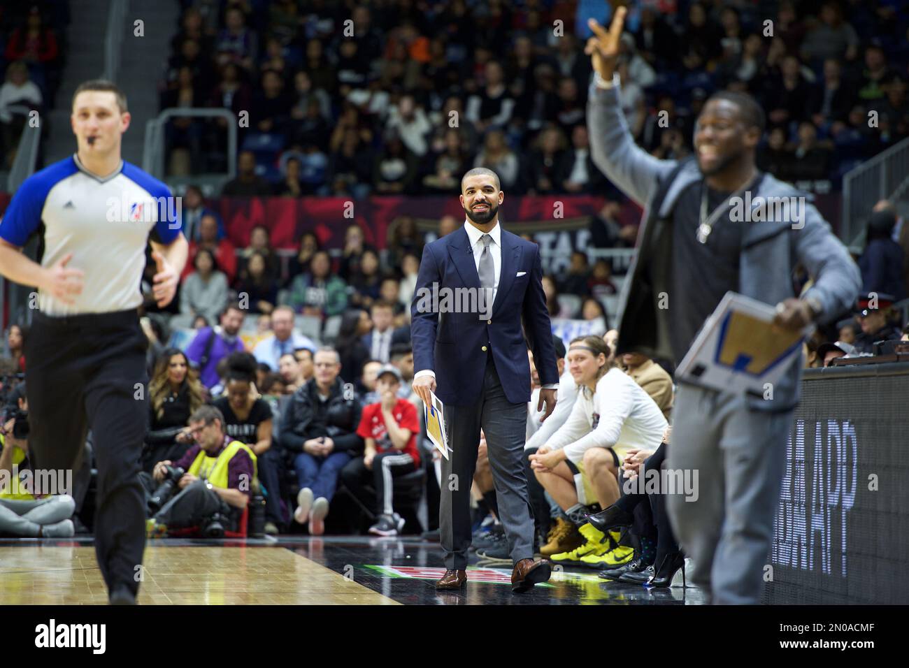 Drake coaches at the NBA All-Star Celebrity Game at Ricoh Coliseum on ...