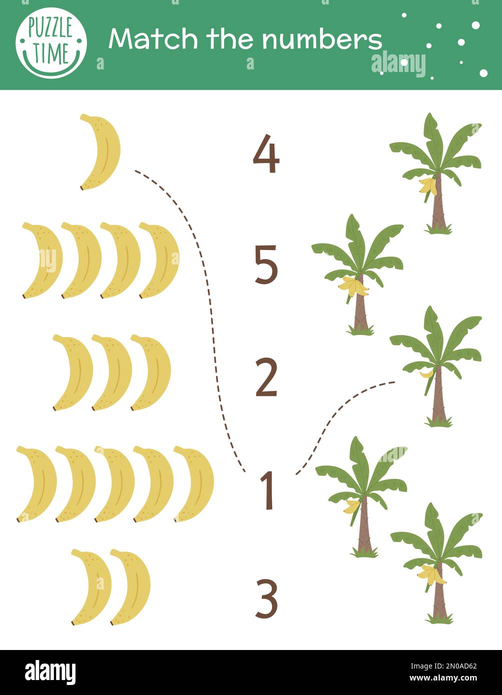 Matching game with bananas and palm trees. Tropical math activity for ...