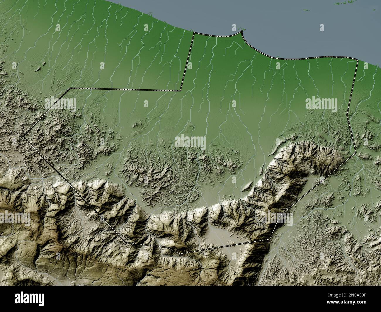 Al Batinah South, region of Oman. Elevation map colored in wiki style ...