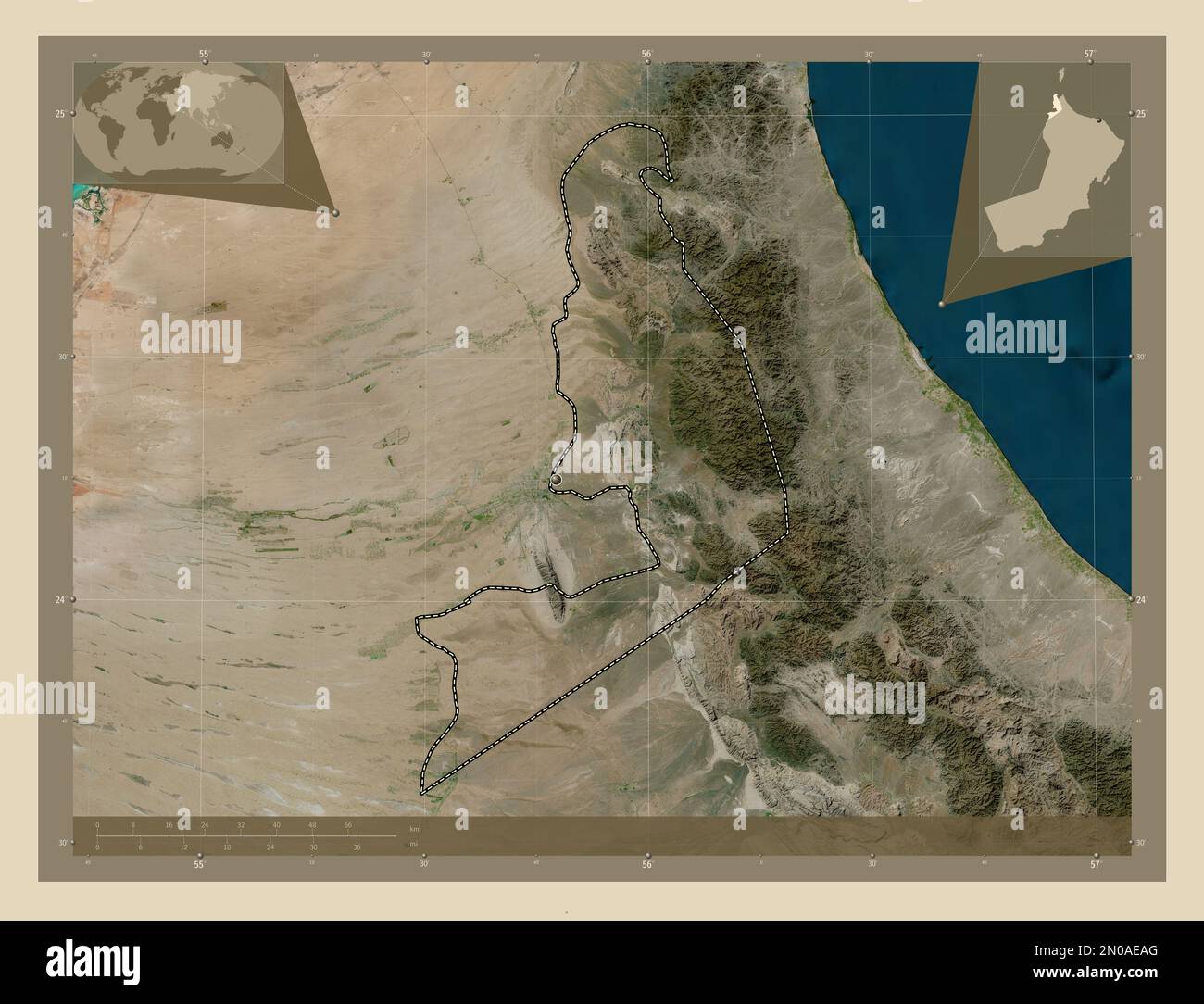 Al Buraymi, region of Oman. High resolution satellite map. Corner ...
