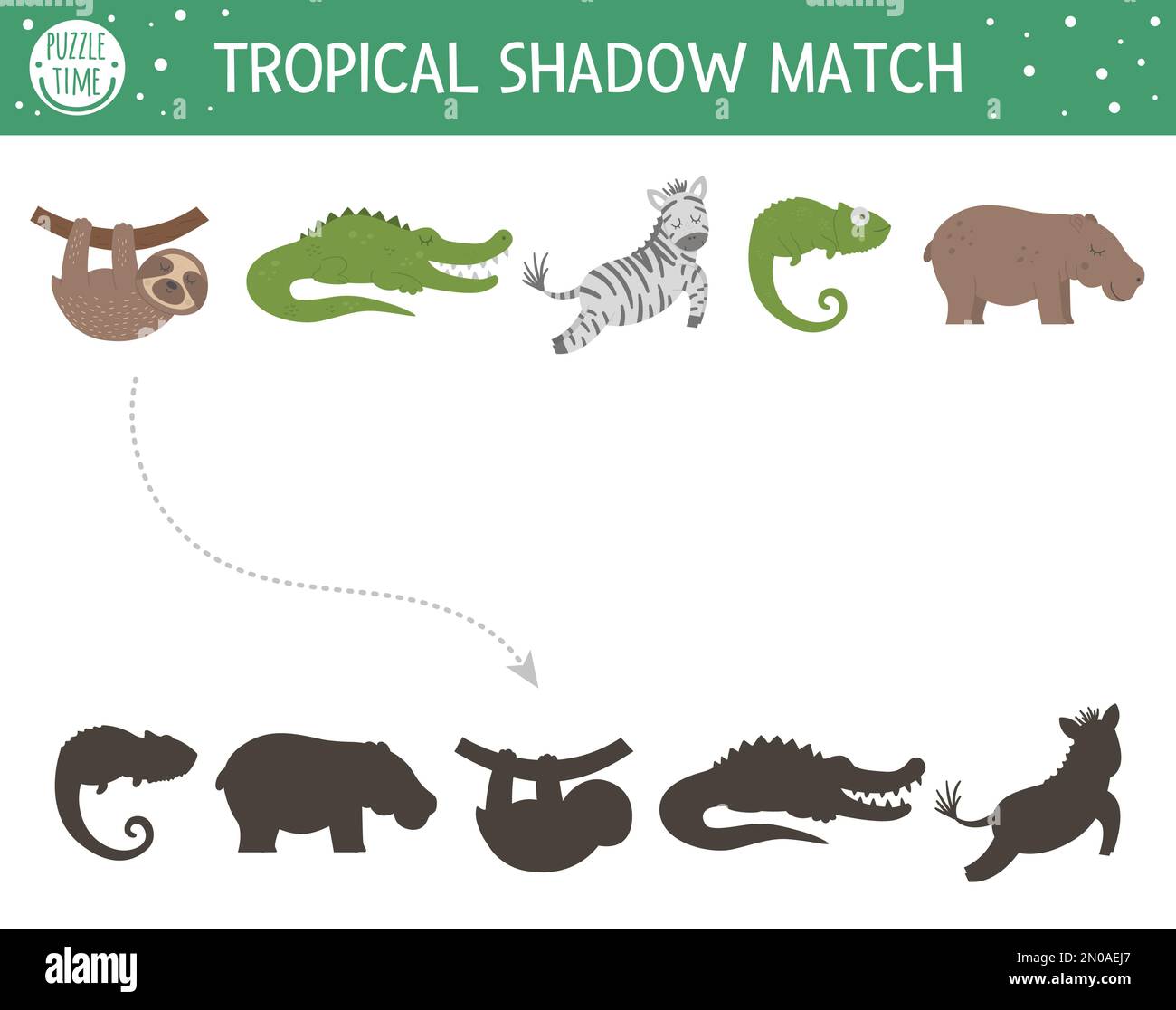 Tropical shadow matching activity for children. Preschool jungle puzzle ...