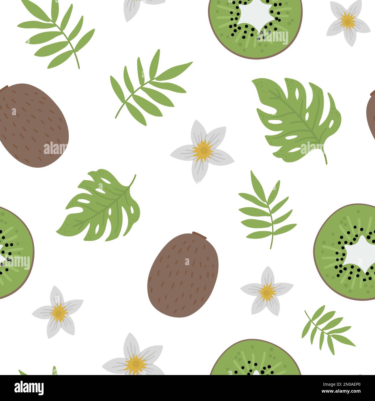 Vector kiwi seamless pattern. Jungle fruit repeat background. Hand ...