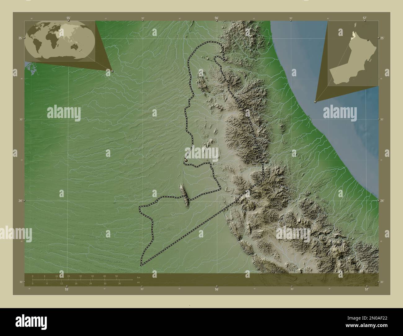 Al Buraymi, region of Oman. Elevation map colored in wiki style with ...