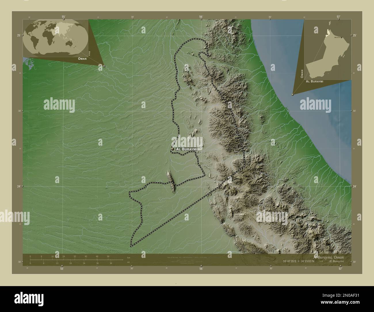 Al Buraymi, region of Oman. Elevation map colored in wiki style with ...