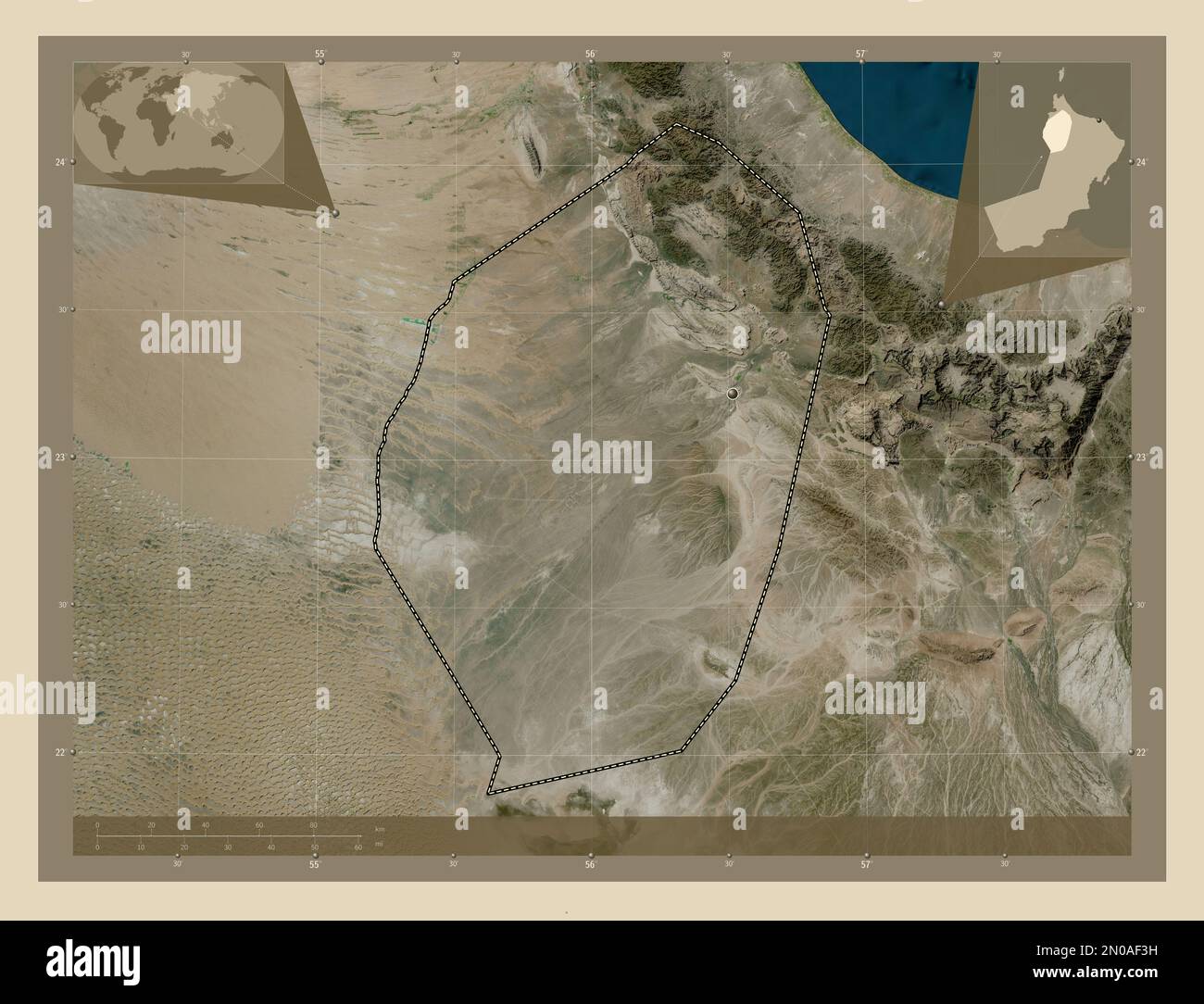 Al Dhahira, region of Oman. High resolution satellite map. Corner ...