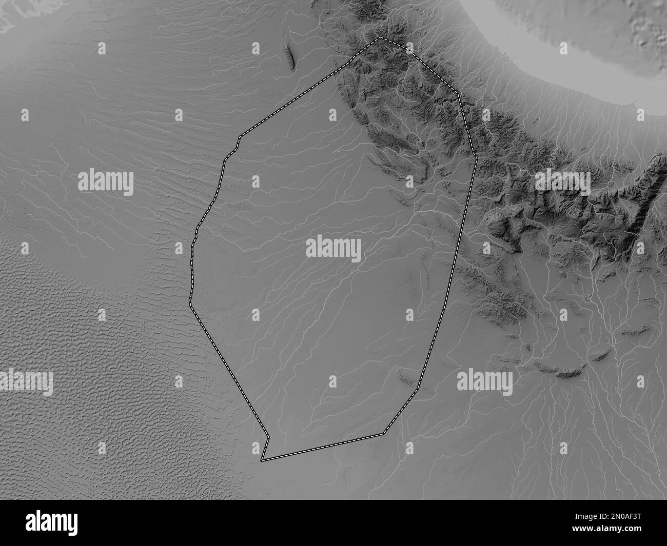 Al Dhahira, region of Oman. Grayscale elevation map with lakes and ...