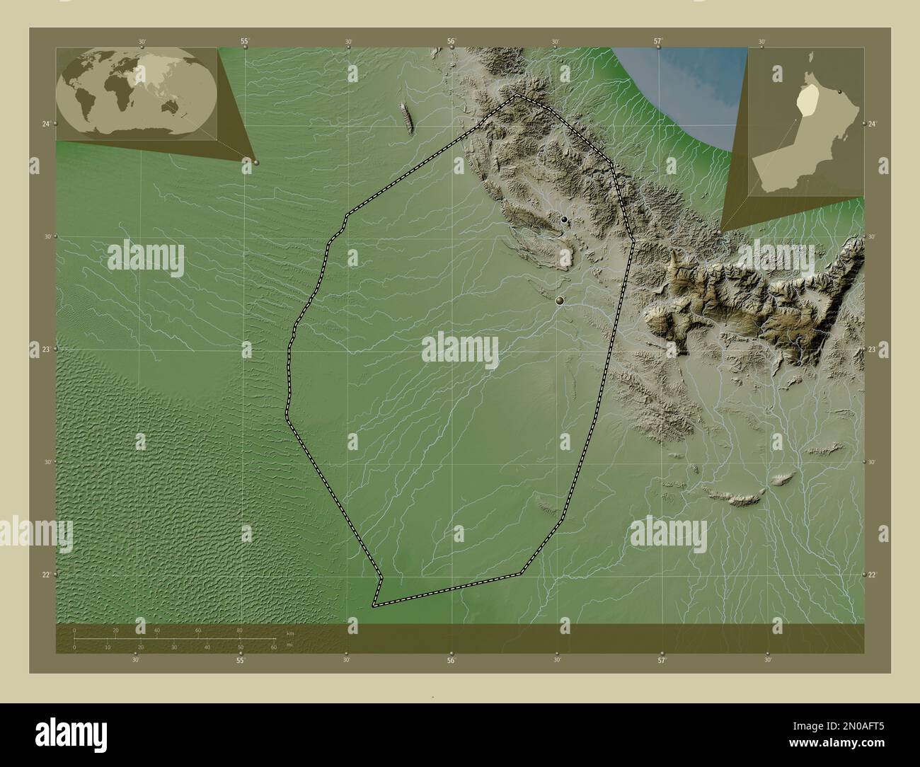 Al Dhahira, region of Oman. Elevation map colored in wiki style with ...