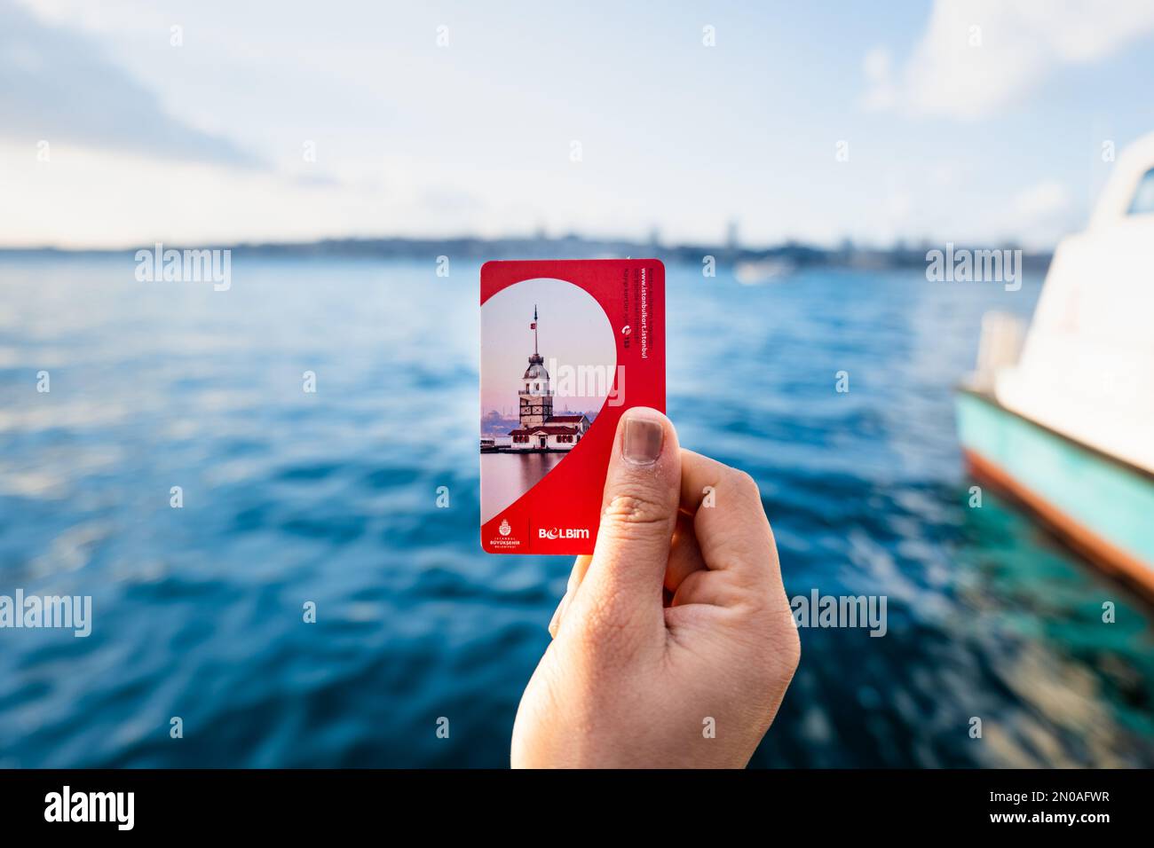 Istanbul, Turkey - February 2023: Istanbul Card in tourist's hand. It's ...
