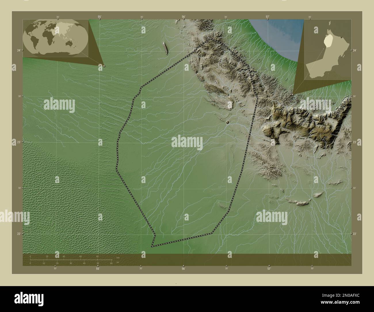 Al Dhahira, region of Oman. Elevation map colored in wiki style with ...