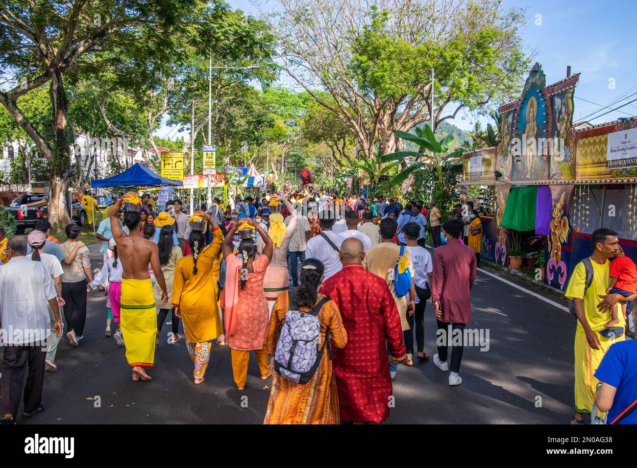 Thaipusam celebration in Penang. Devotees performing kavadi attam ...