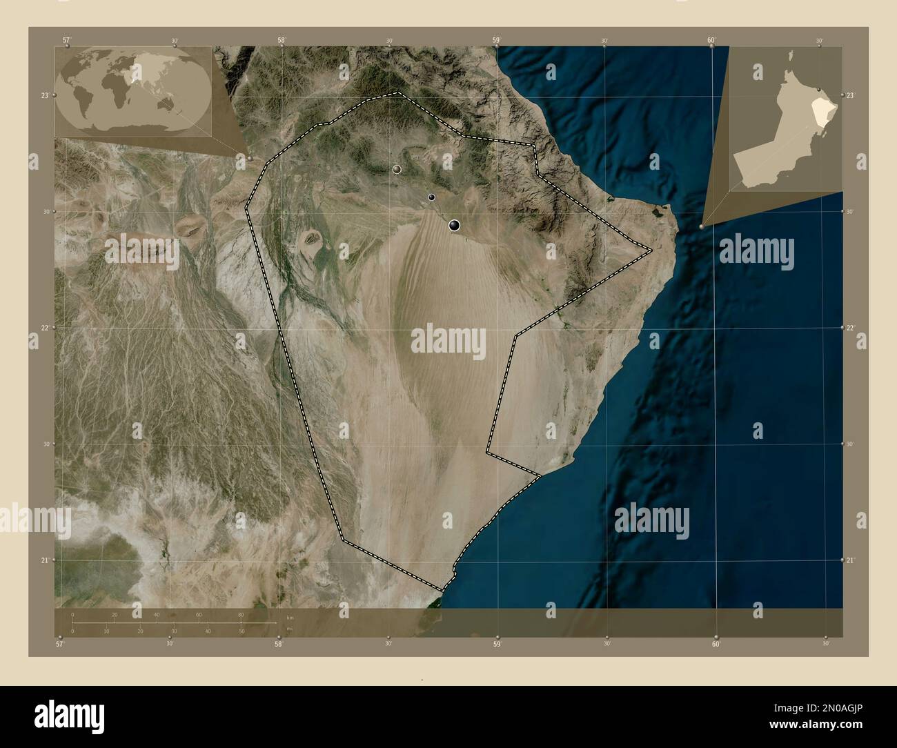Ash Sharqiyah North, region of Oman. High resolution satellite map ...
