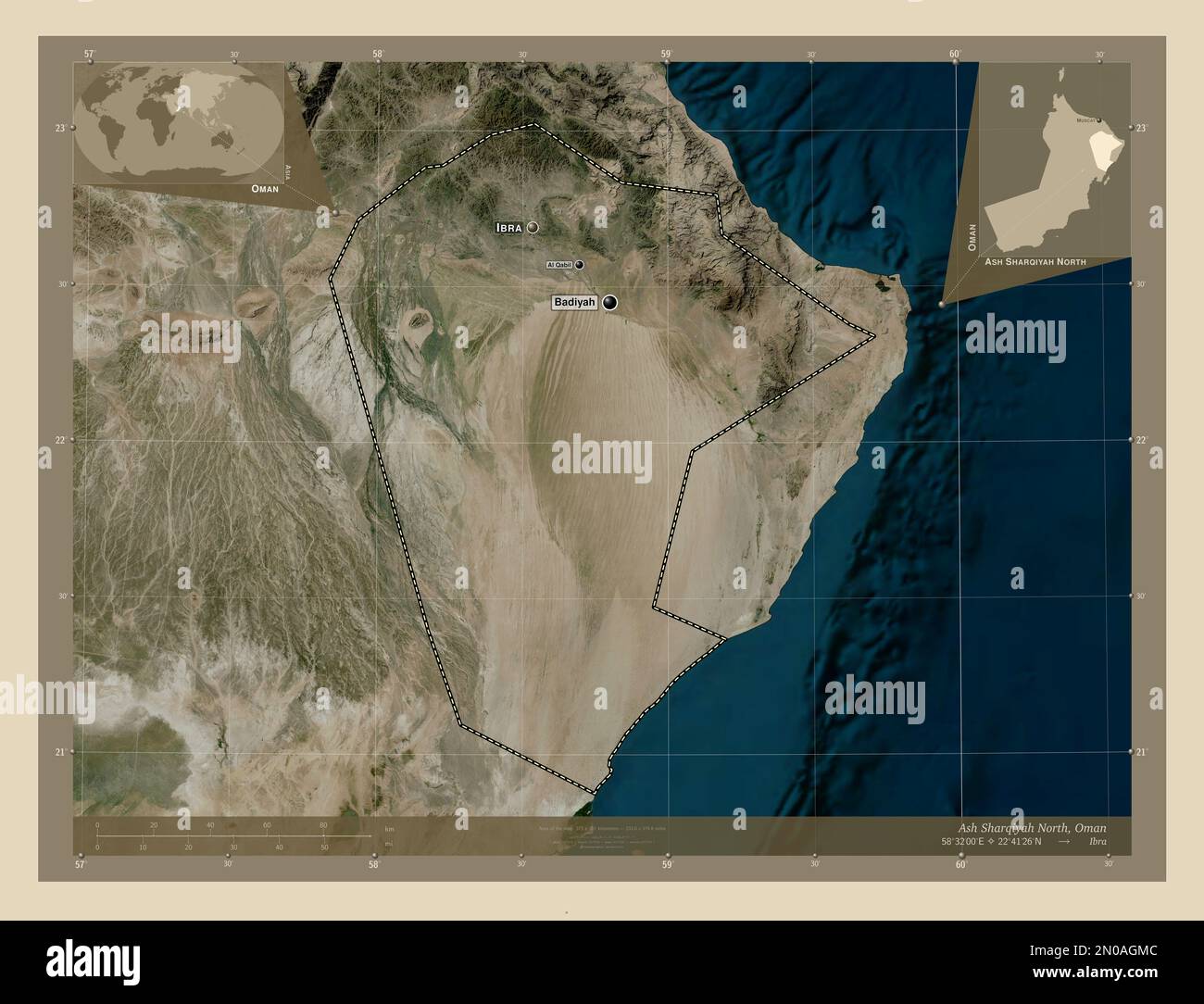Ash Sharqiyah North, region of Oman. High resolution satellite map ...