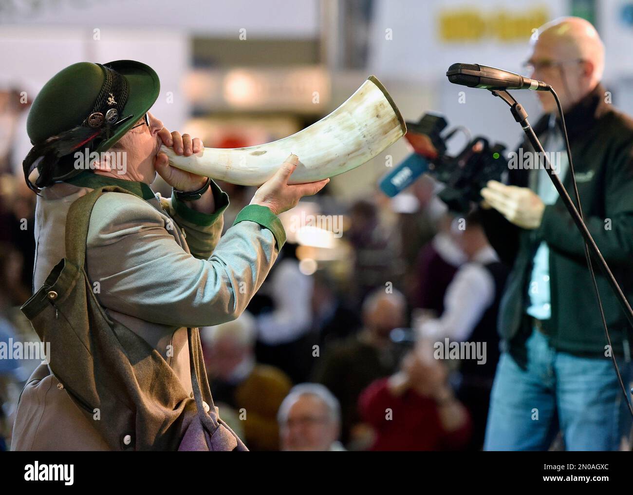 Competitors imitate the bellow sound of red deer during the German ...