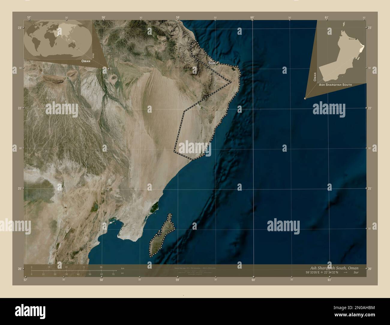 Ash Sharqiyah South, region of Oman. High resolution satellite map ...