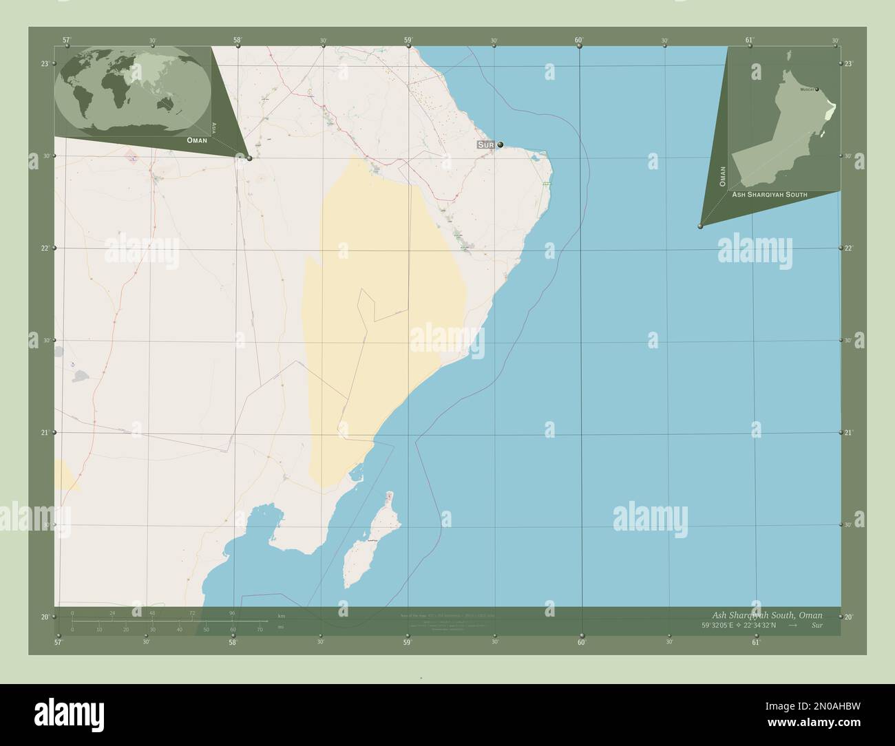 Ash Sharqiyah South, region of Oman. Open Street Map. Locations and ...