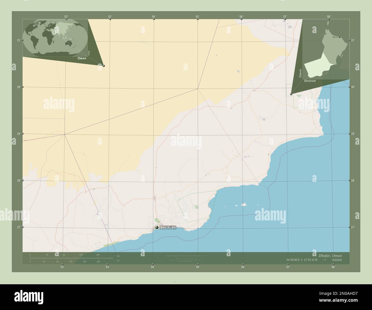 Dhofar, province of Oman. Open Street Map. Locations and names of major ...