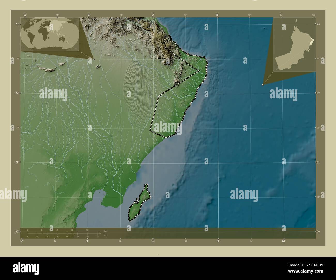Ash Sharqiyah South, region of Oman. Elevation map colored in wiki ...