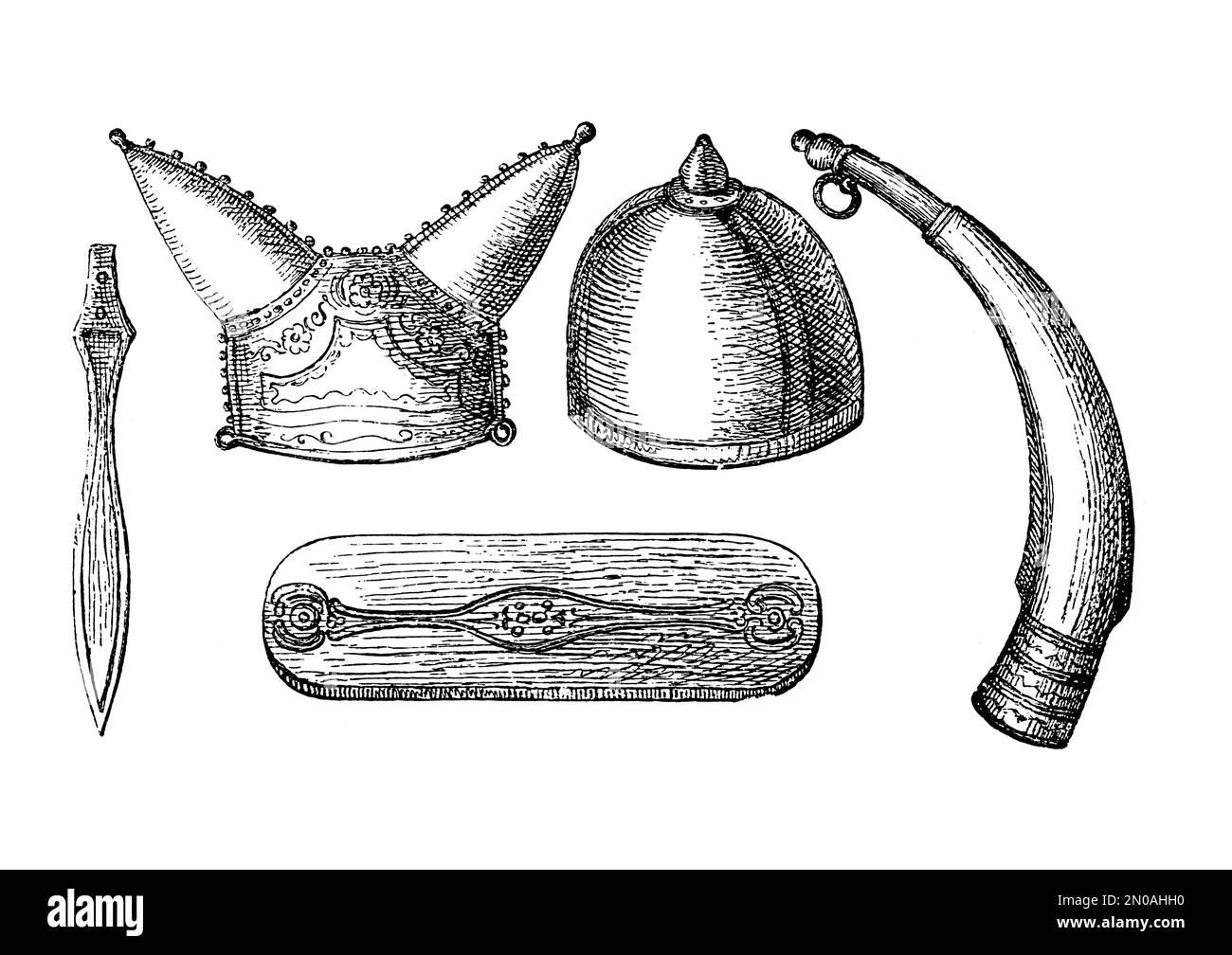 Antique 19th-century illustration of military equipment of the British ...