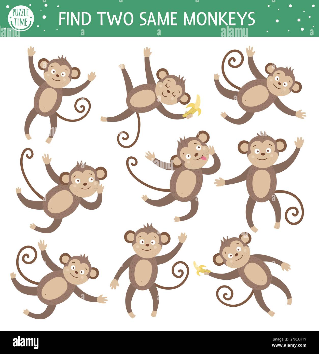 Find two same monkeys. Tropical matching activity for preschool ...