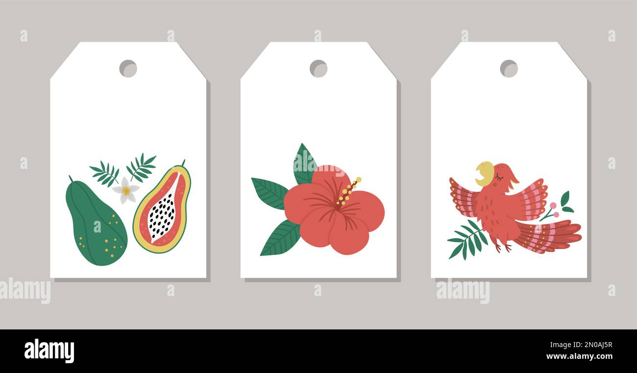 Set of vector summer gift tags, labels, pre-made designs with tropical ...
