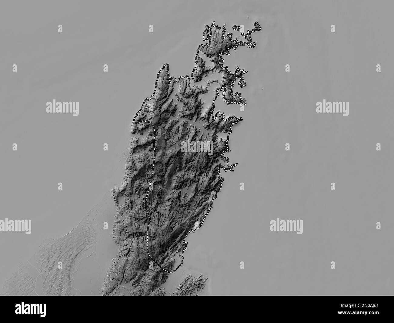 Musandam, province of Oman. Grayscale elevation map with lakes and ...