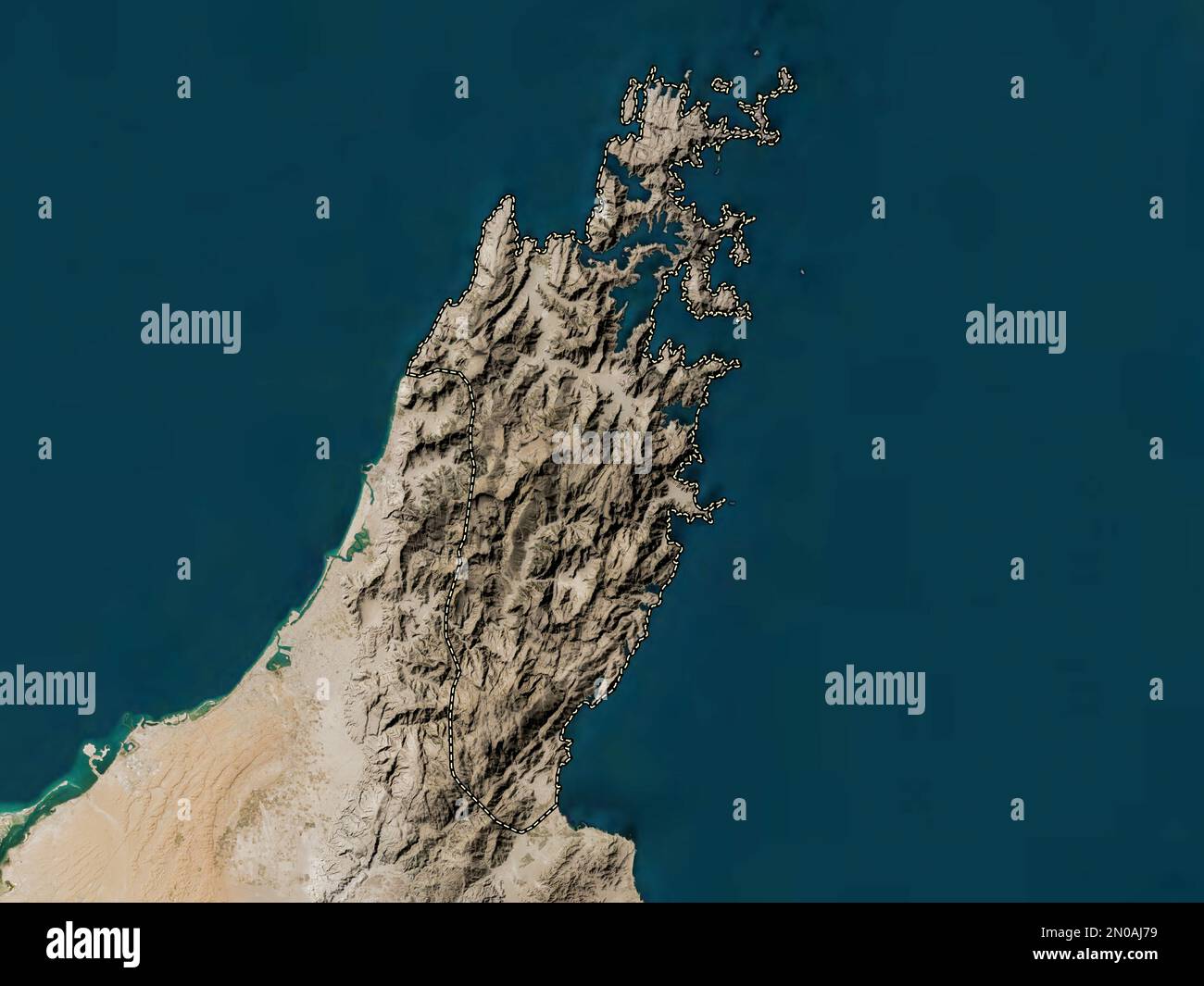 Musandam, province of Oman. Low resolution satellite map Stock Photo ...