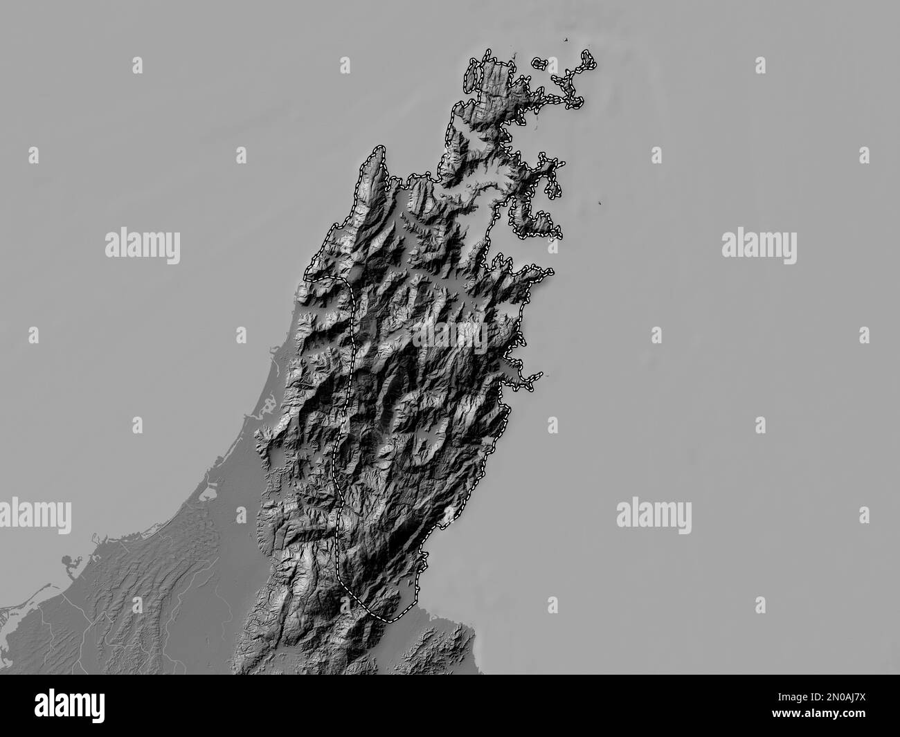 Musandam, province of Oman. Bilevel elevation map with lakes and rivers ...
