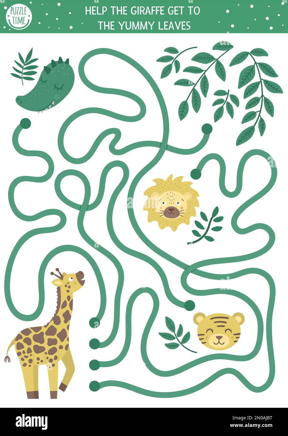 Tropical maze for children. Preschool exotic activity. Funny jungle ...
