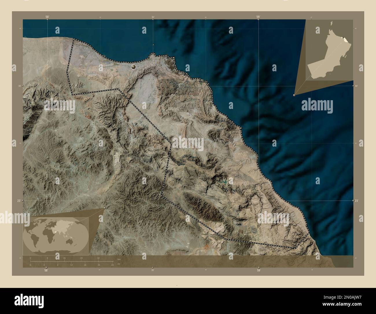 Muscat, province of Oman. High resolution satellite map. Corner ...