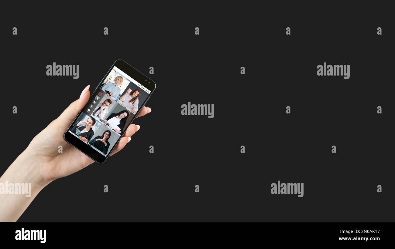 mobile conference video call business team phone Stock Photo - Alamy