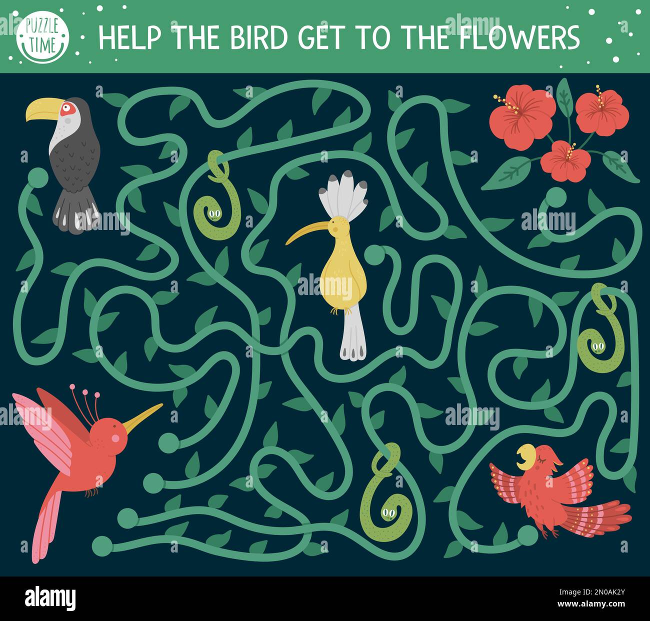 Tropical maze for children. Preschool exotic activity. Funny jungle ...