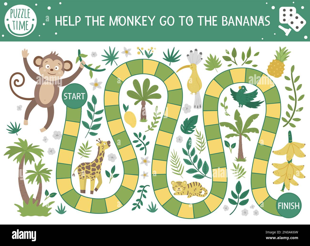 Tropical adventure board game for children with cute animals, plants ...