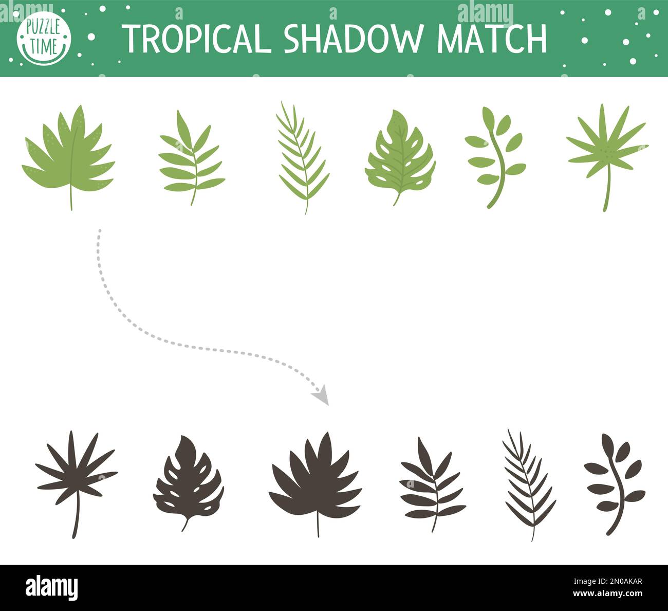 Tropical shadow matching activity for children. Preschool jungle puzzle ...