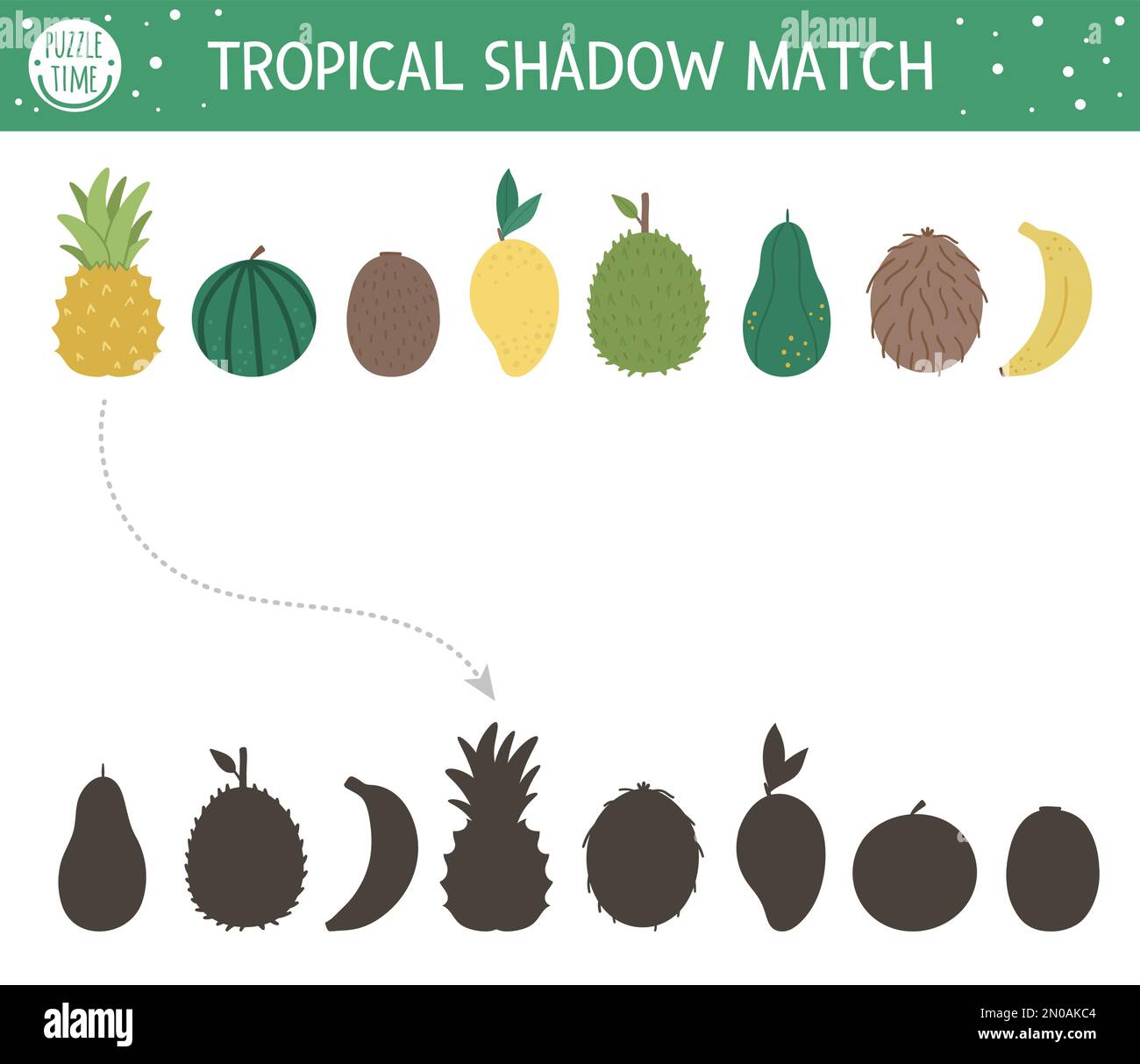 Tropical shadow matching activity for children. Preschool jungle puzzle ...