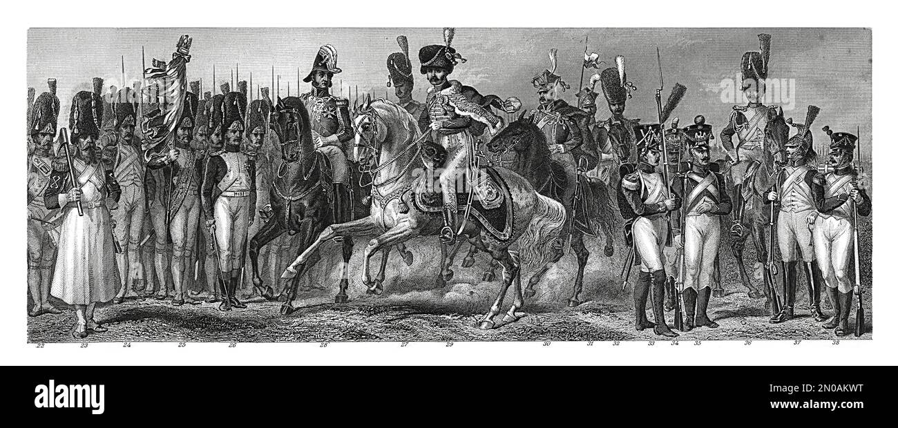 Antique engraving depicting the troops of Napoleon Bonaparte, XVIII-XIX ...