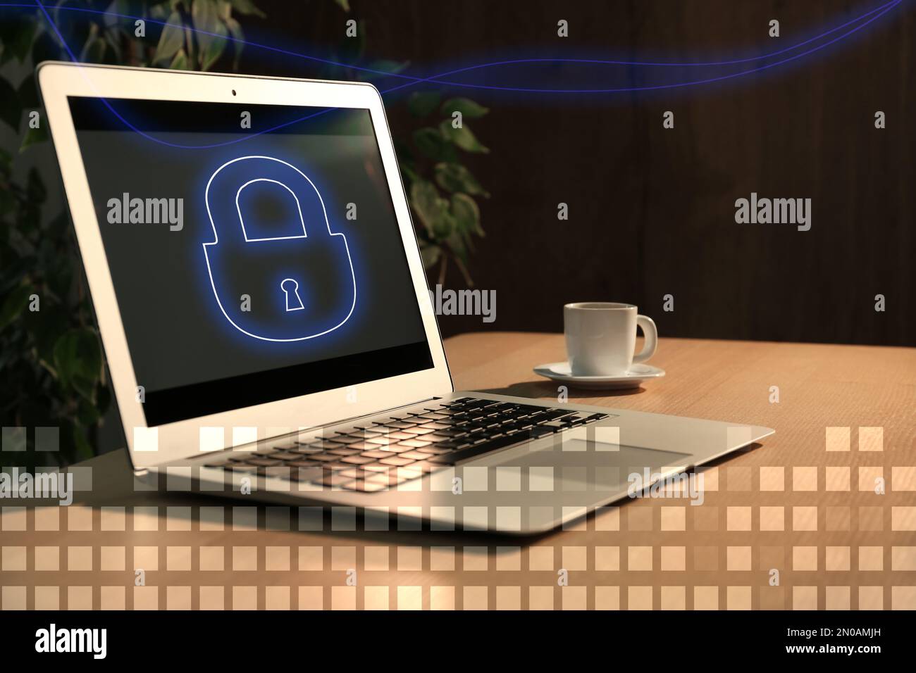 Cyber attack protection. Laptop with lock illustration on screen Stock ...