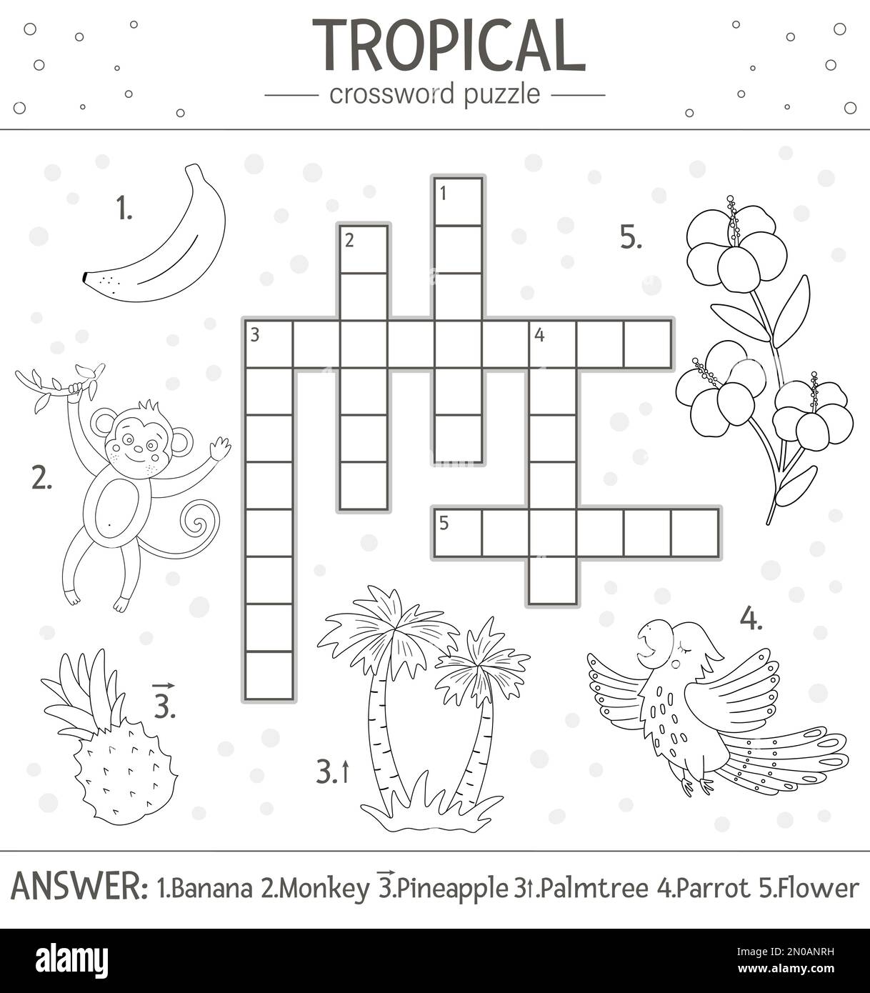 Vector summer crossword puzzle. Quiz with tropical elements for ...