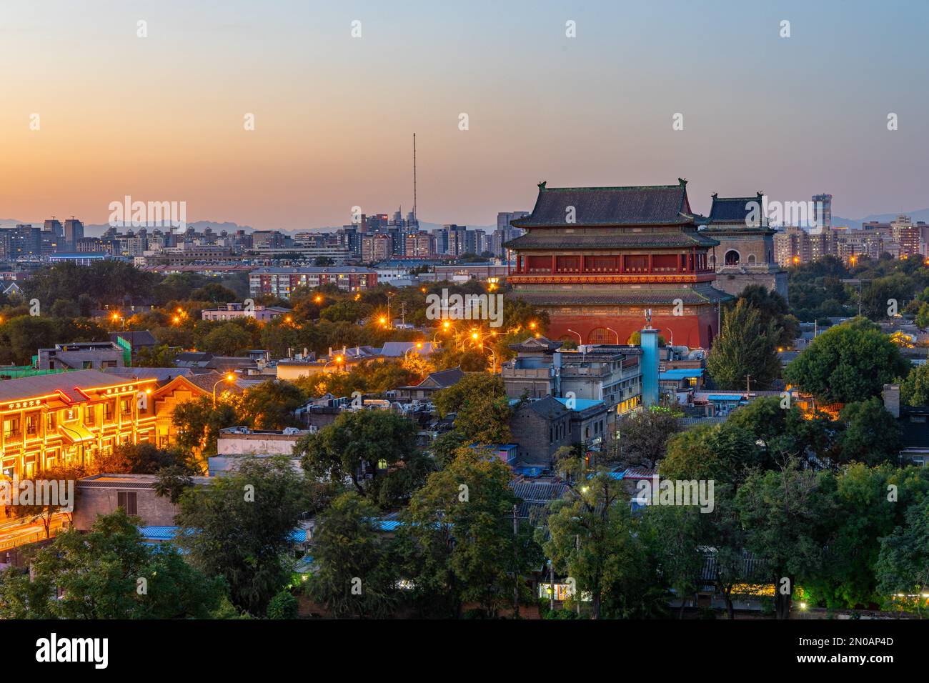 Beijing drum tower street at night Stock Photo - Alamy