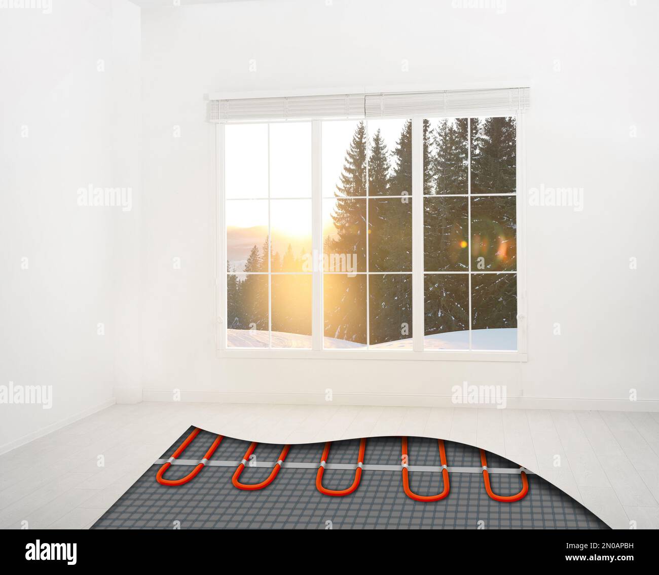 Cold season comfort. Room with installed underfloor heating system ...