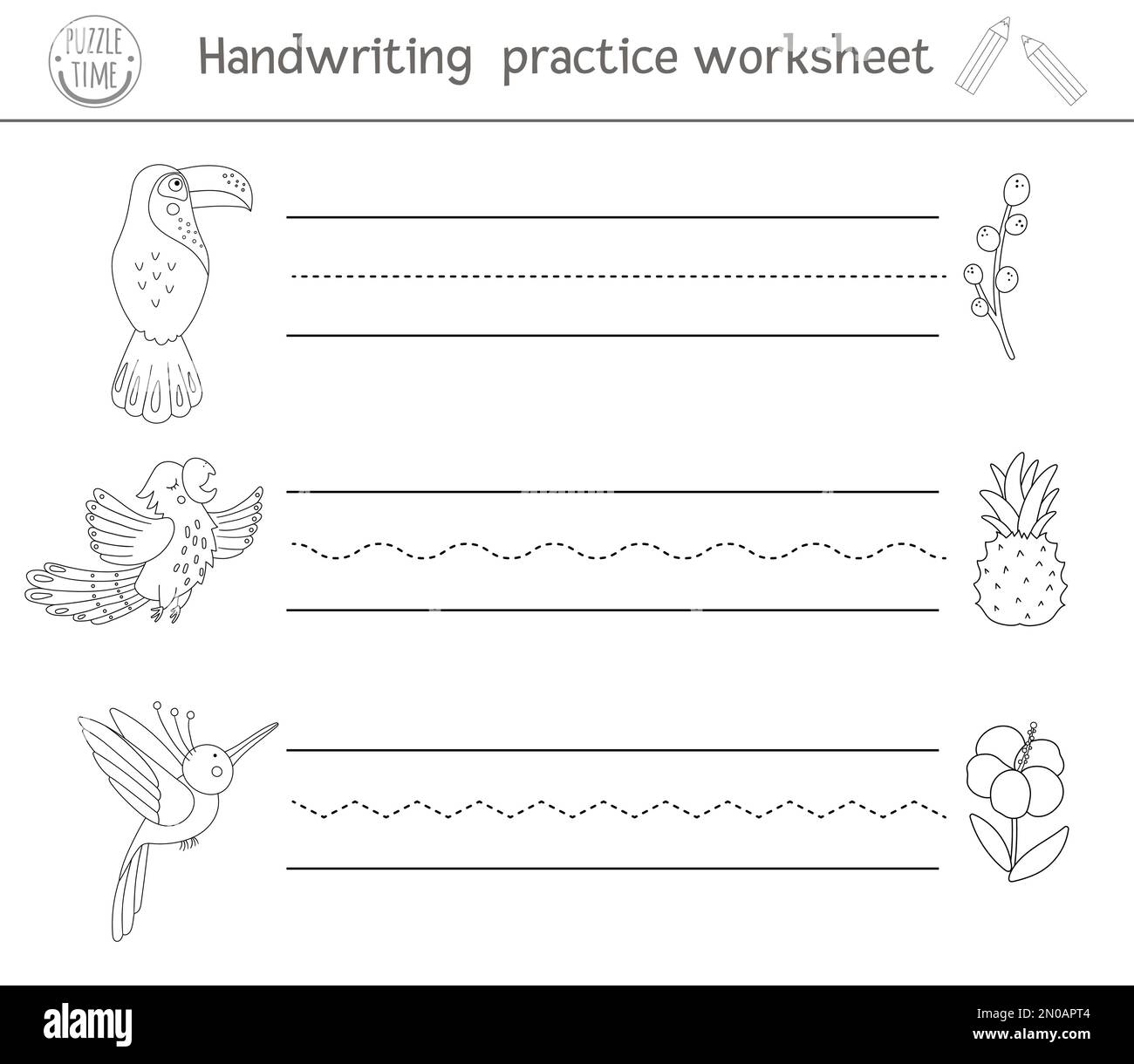 Vector handwriting practice worksheet. Printable black and white ...