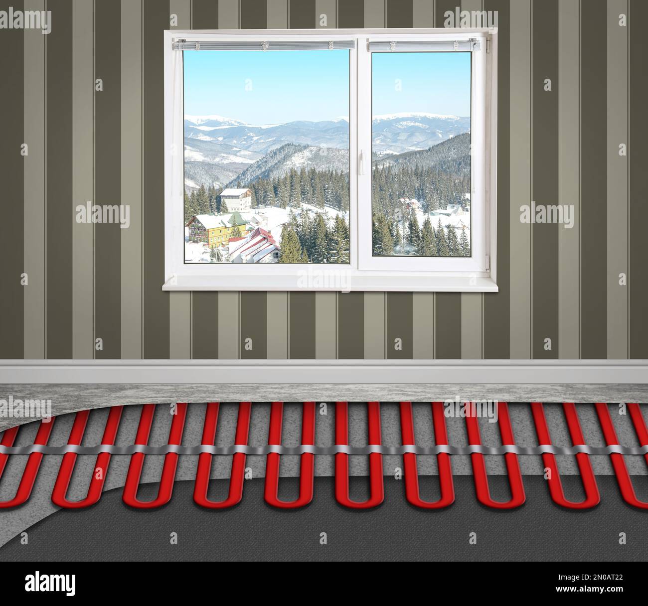 Cold season comfort. Room with installed underfloor heating system ...