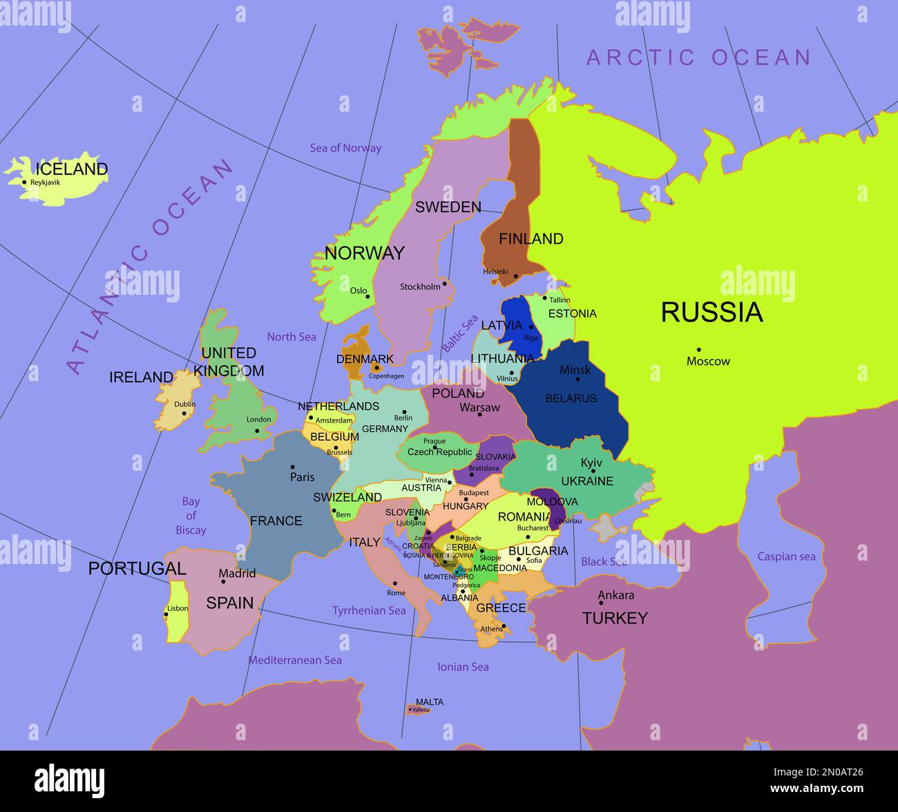 Political map of western Europe. Color illustration Stock Photo - Alamy