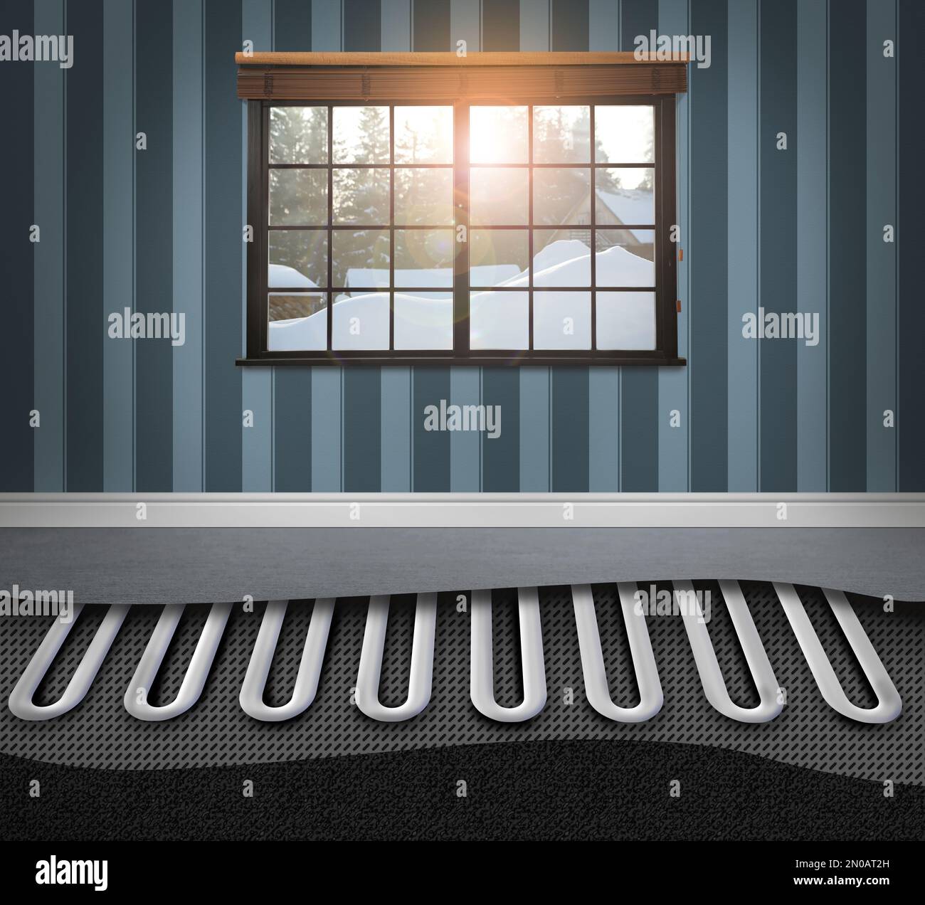 Cold season comfort. Room with installed underfloor heating system ...